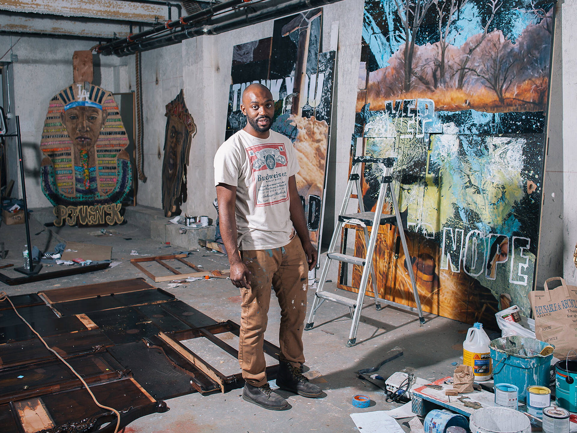 See photos of painter Aaron Fowler's reflective mixed-media works