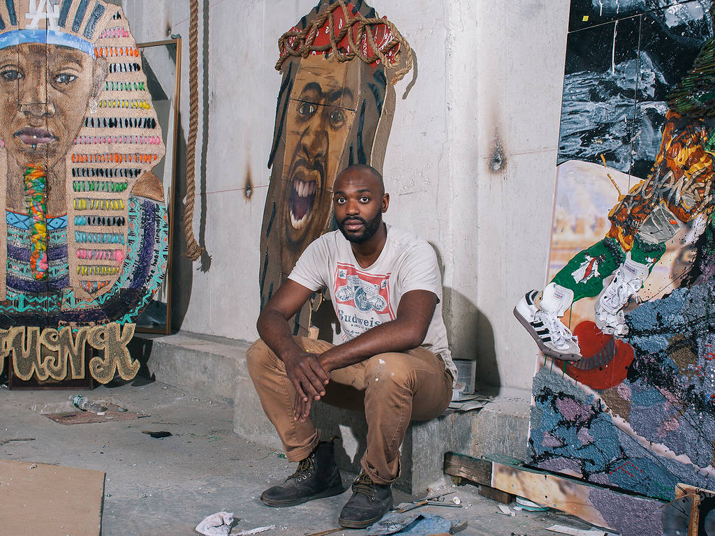 See photos of painter Aaron Fowler's reflective mixed-media works