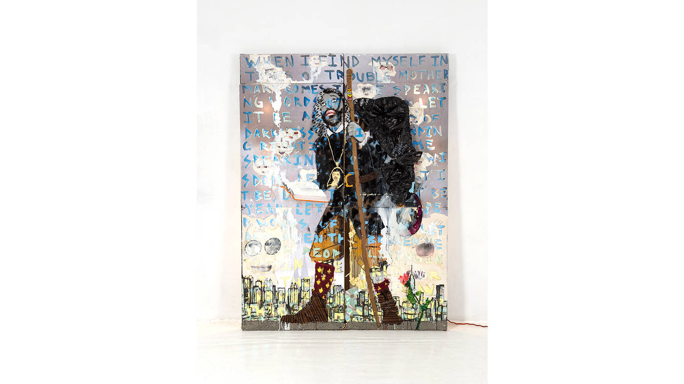 See photos of painter Aaron Fowler's reflective mixed-media works