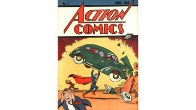 Photos of vintage comic books at the New-York Historical Society