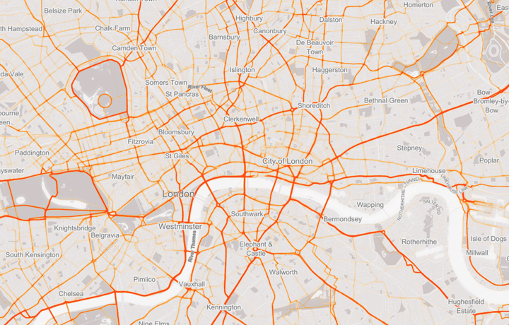 This handy map shows London's busiest cycle commute routes