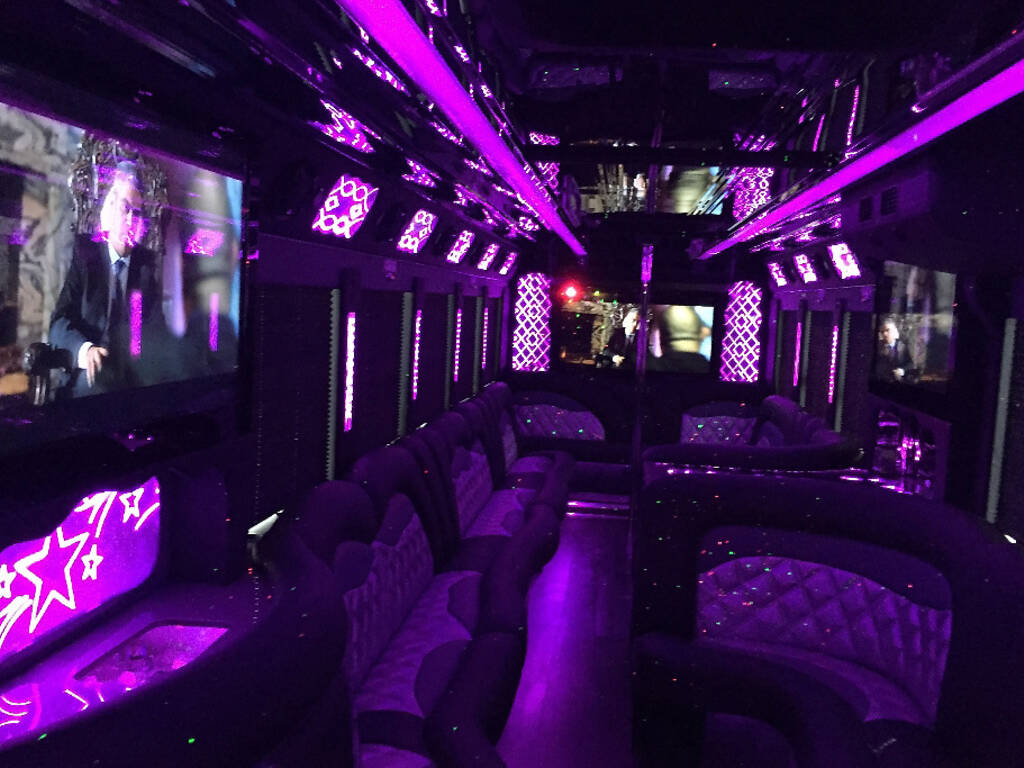 Find a party bus in NYC with TVs, hammocks or BYOB