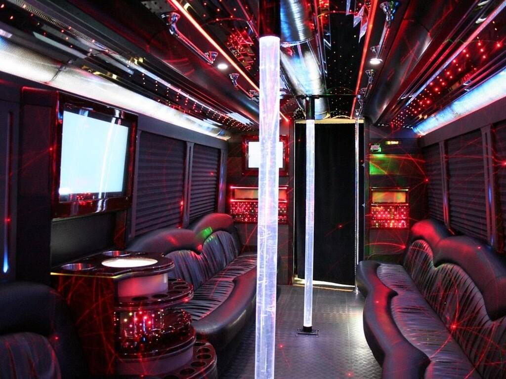 Find a party bus in NYC with TVs, hammocks or BYOB