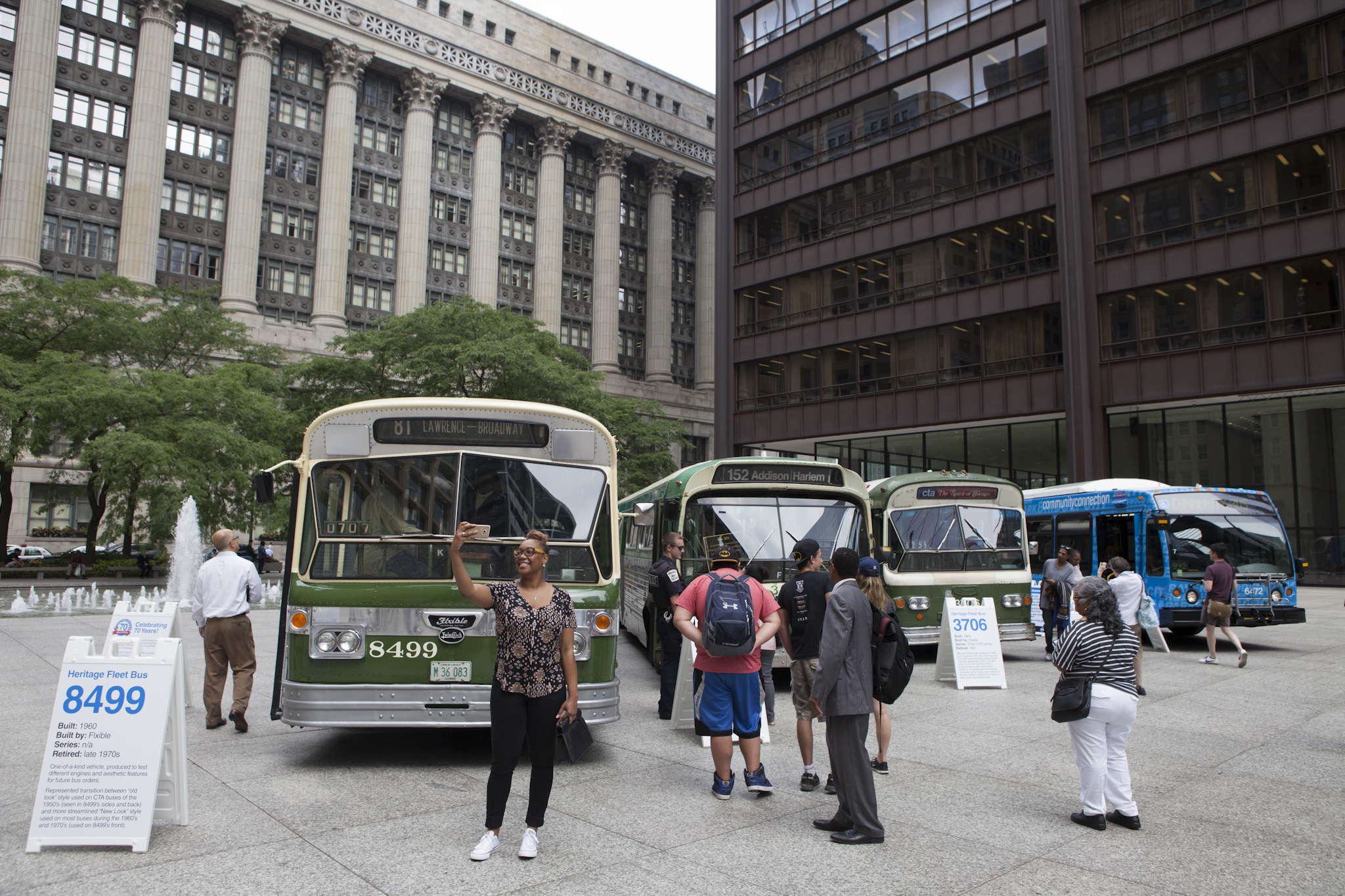 You can peek inside vintage CTA buses in Daley Plaza today