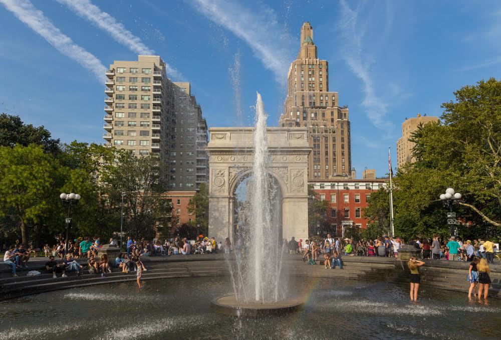 The Washington Square Park fountain has returned, so it's officially spring