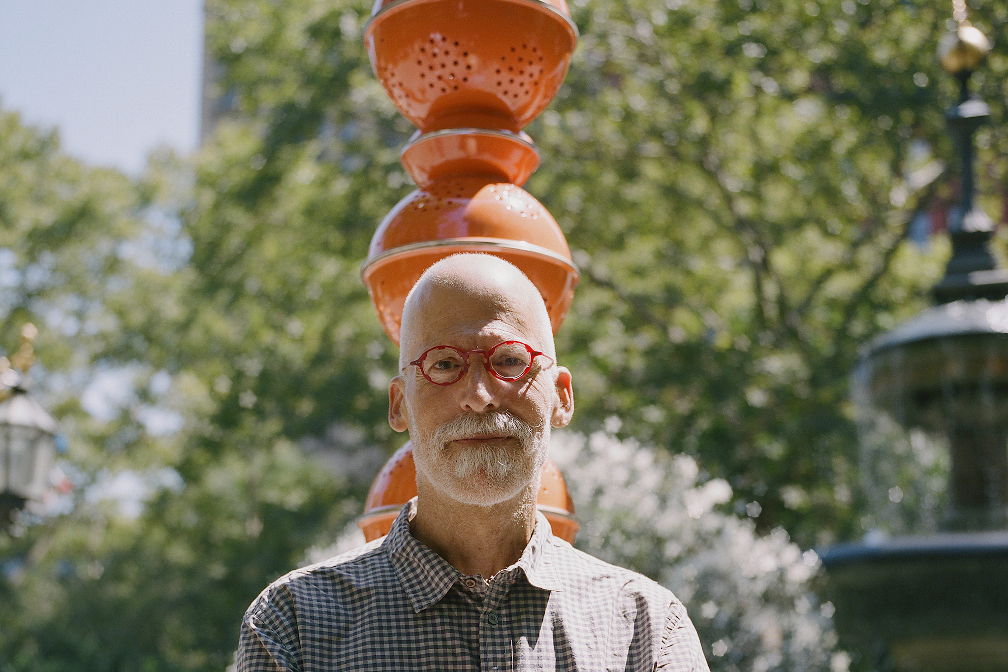 Artist B. Wurtz plants pots and pans as "Kitchen Trees" at City Hall Park