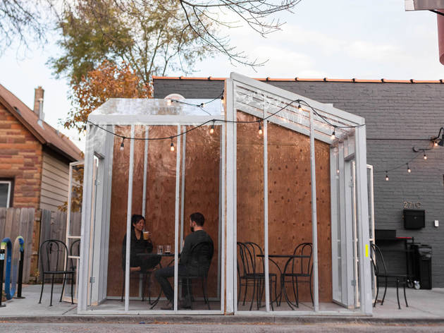 Get cozy inside Maplewood Brewery's outdoor lounge pods