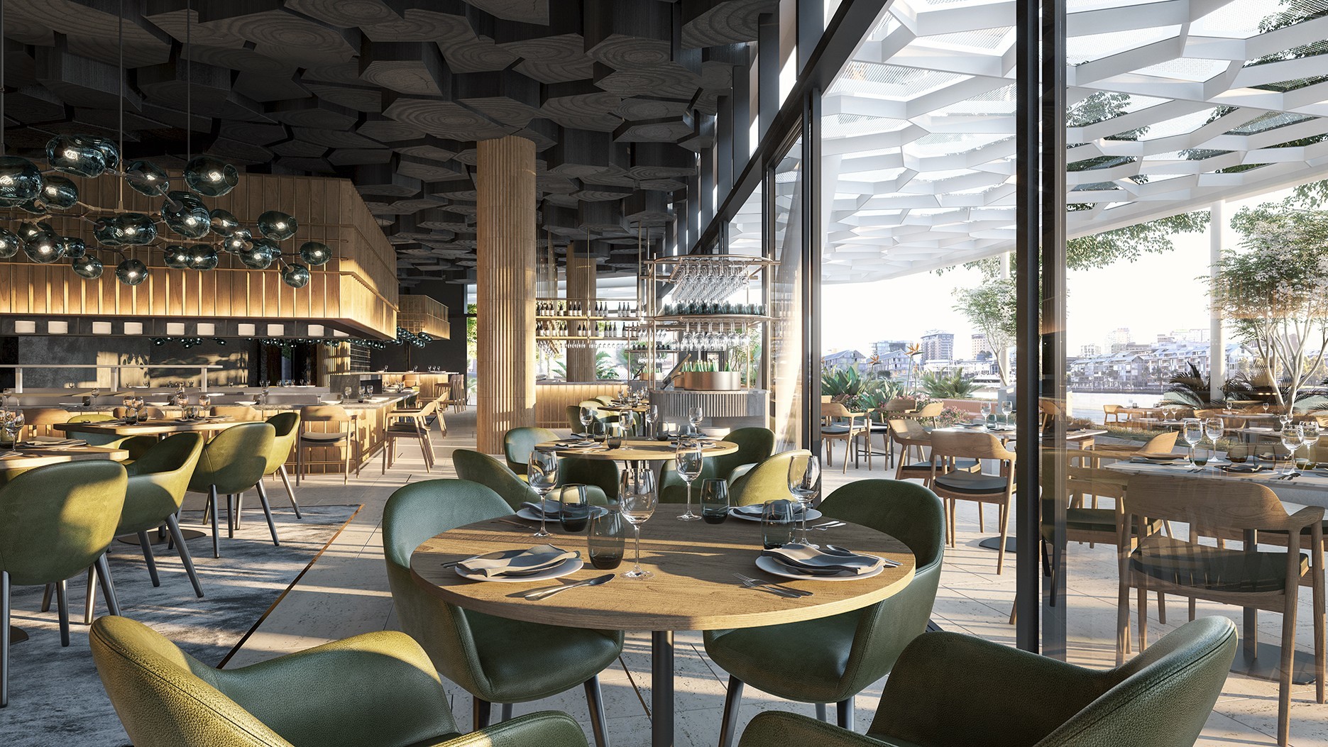 Woodcut at the Crown is a sprawling and luxe restaurant