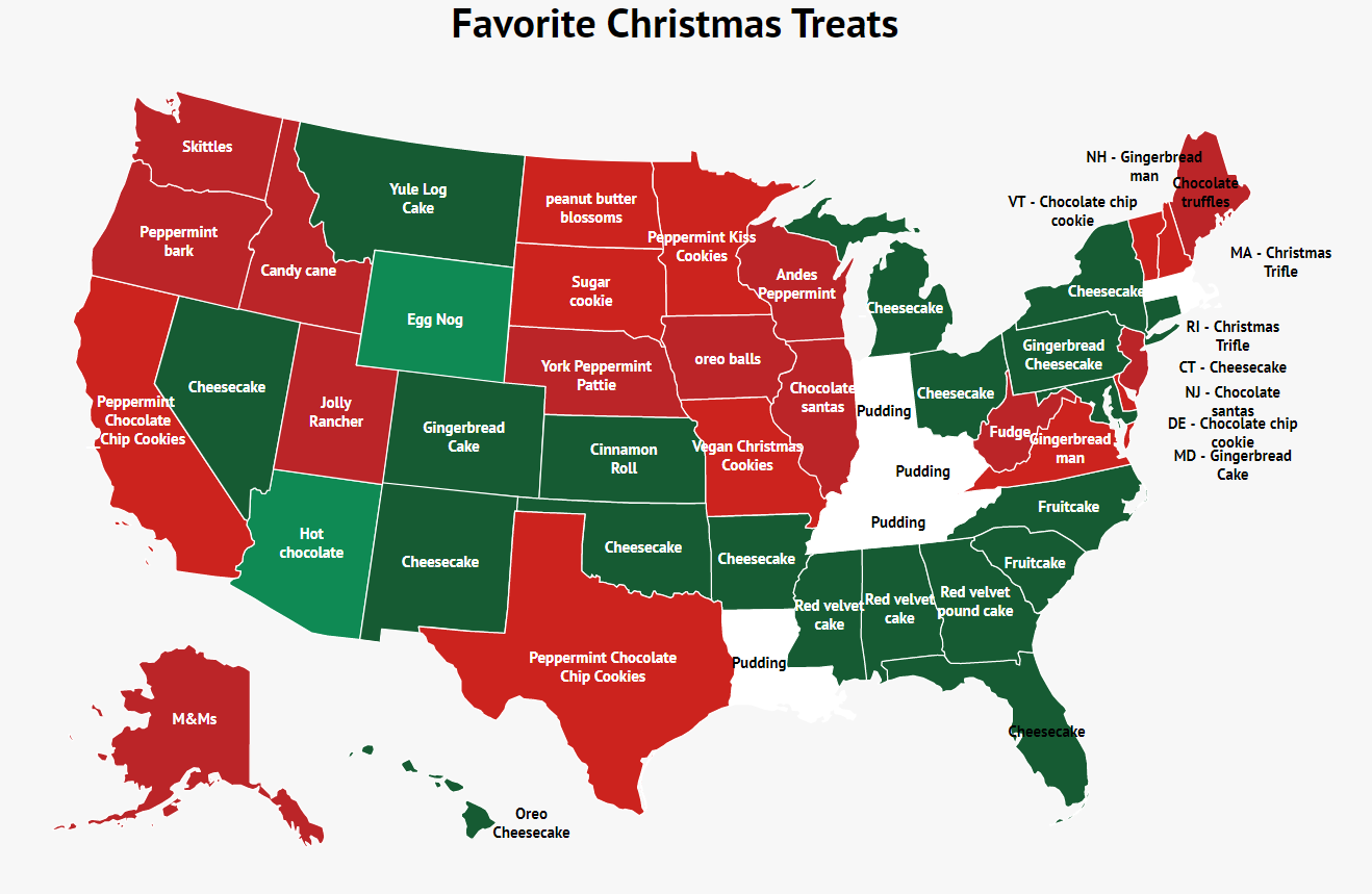 This map highlights the most popular Christmas treat in each state