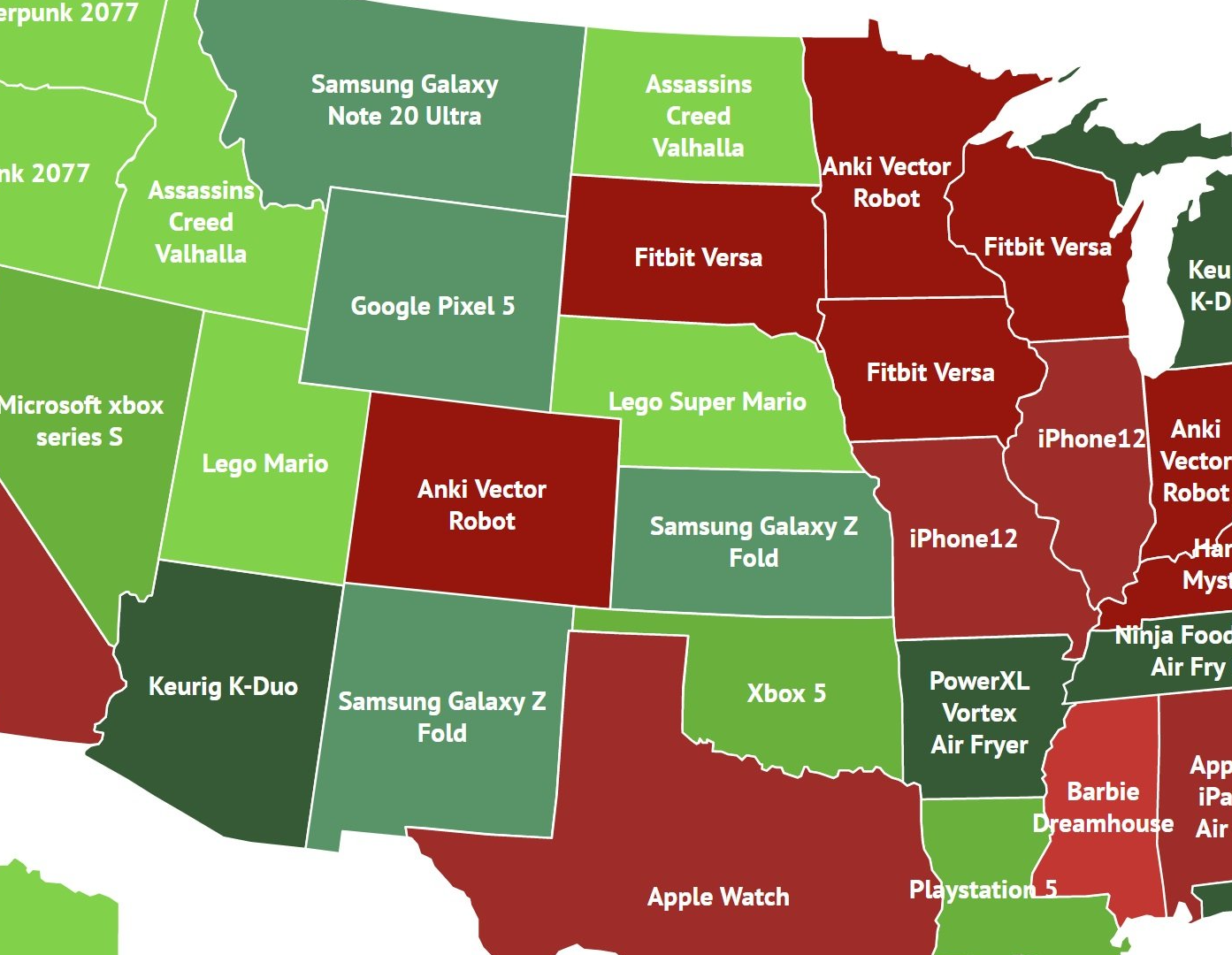 This map highlights the most popular Christmas gift in each state