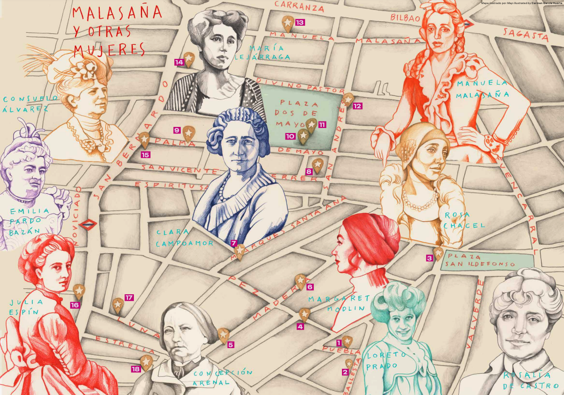 El mapa femenino ilustrado con las mujeres más célebres de Malasaña