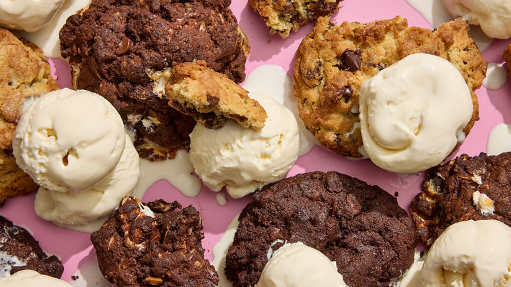 Levain and Pretty Cool Ice Cream collab on cookie-topped scoops